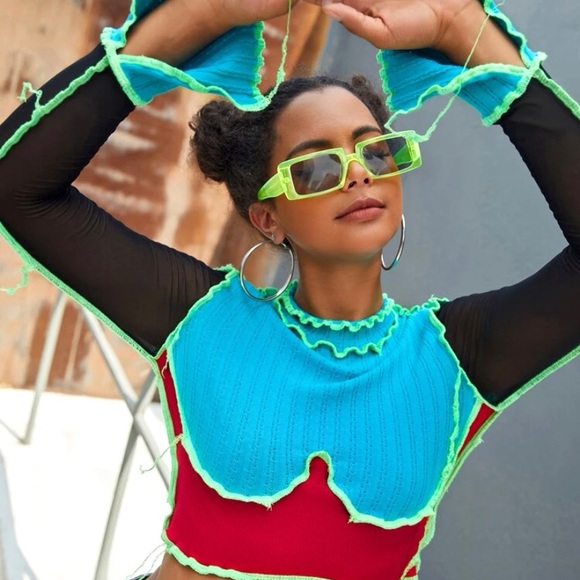 Tops | Neon Reverse Seam Crop Top Psytrance Rave Festival Wear | Poshmark